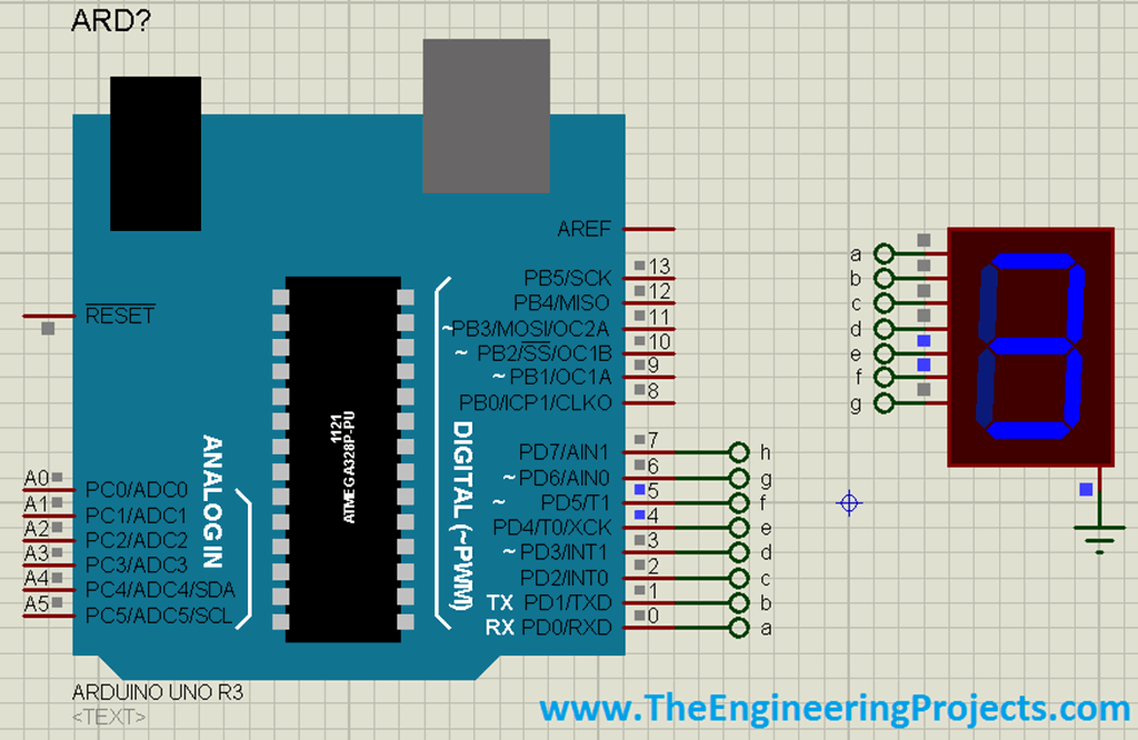 Interfacing of Seven Segment with Arduino in Proteus - The Engineering ...