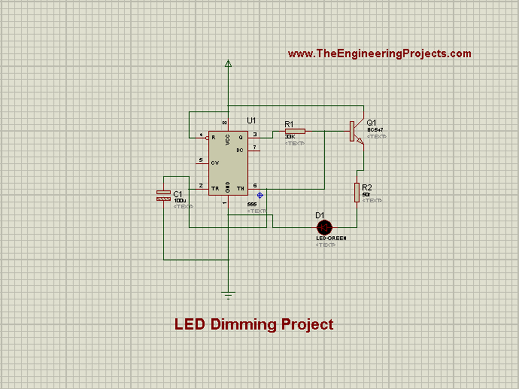 LED Dimming Project Using 555 Timer in Proteus ISIS - The Engineering Projects