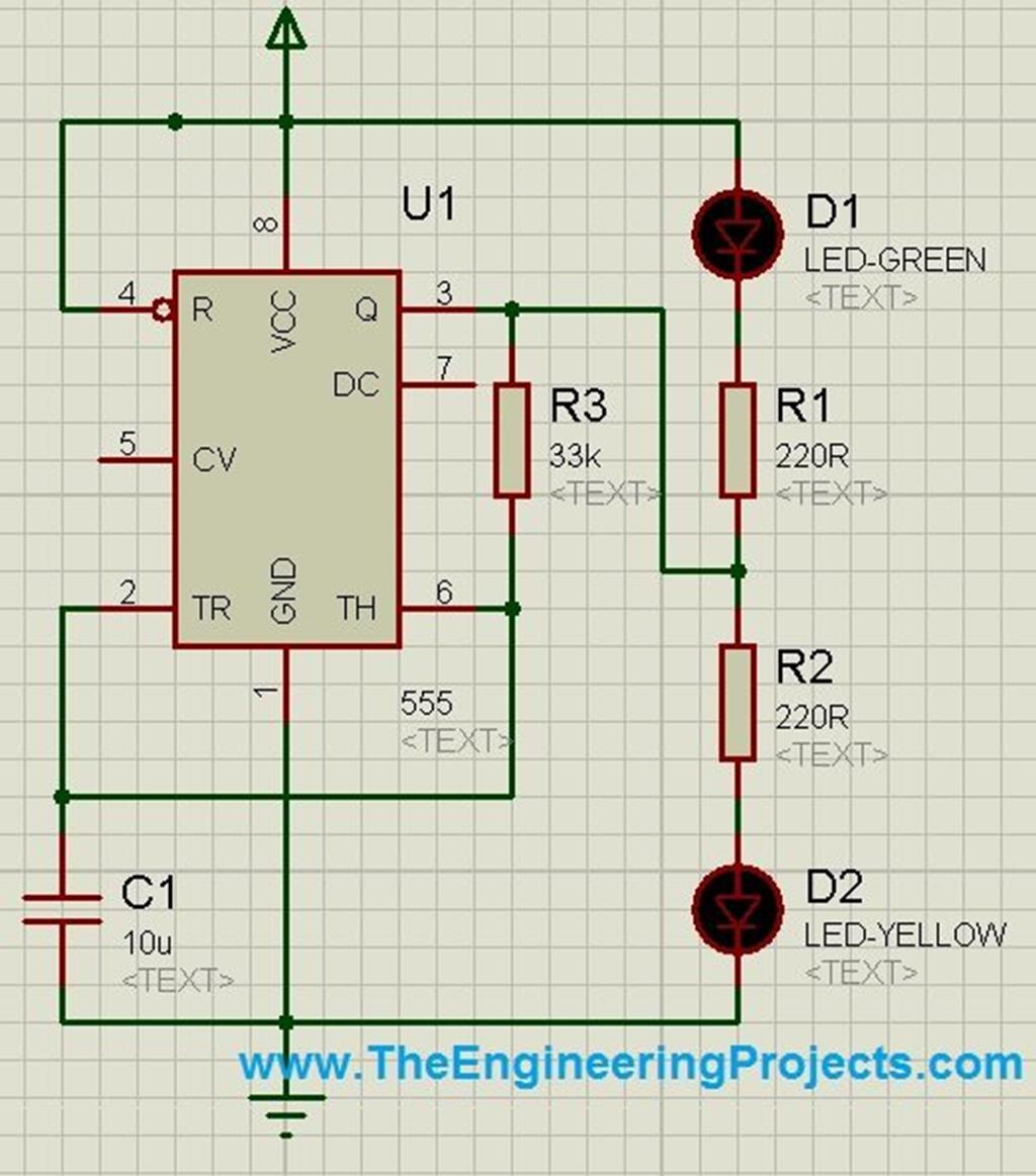 LED Flashing Project with 555 Timer in Proteus - The Engineering Projects