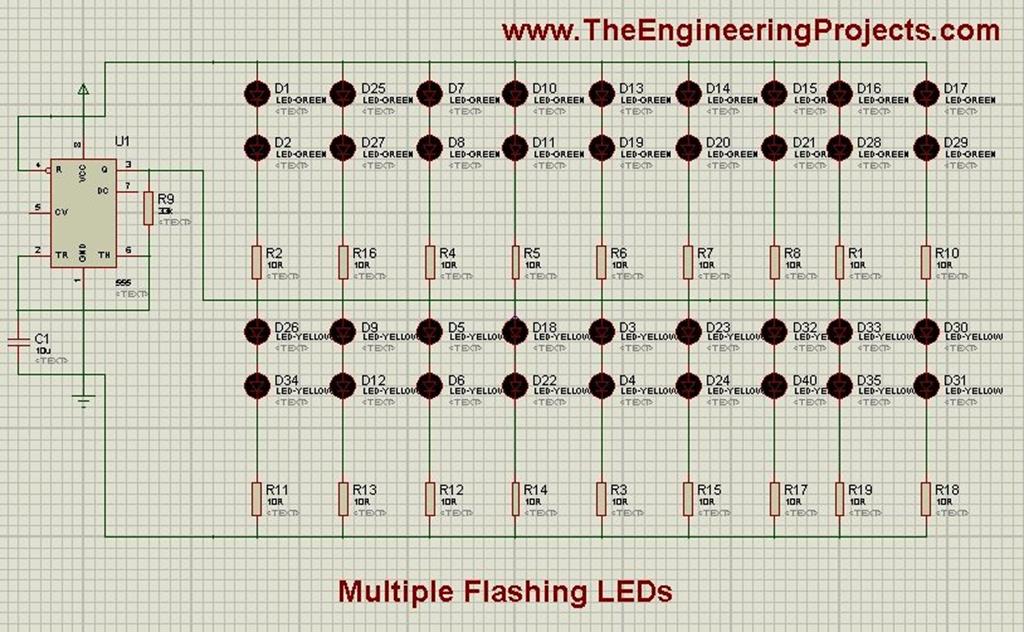 Multiple LED Flasher Project using 555 Timer in Proteus ISIS - The ...