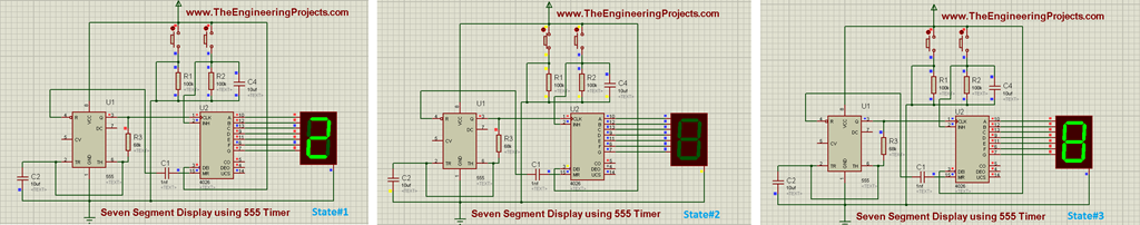 Seven Segment Display Using 555 Timer In Proteus Isis The Engineering Projects