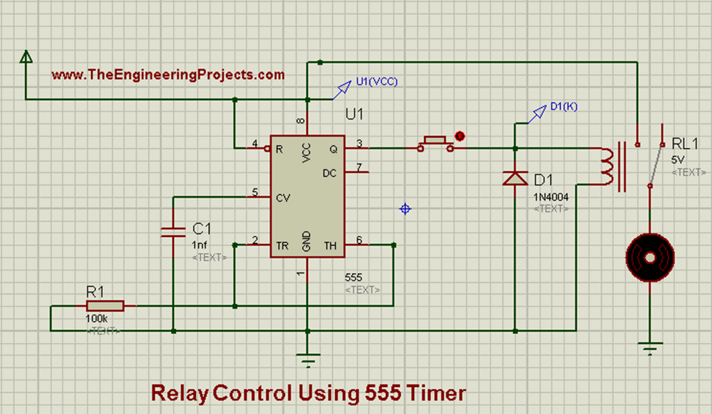 Relay Control Using 555 Timer in Proteus ISIS - The Engineering Projects
