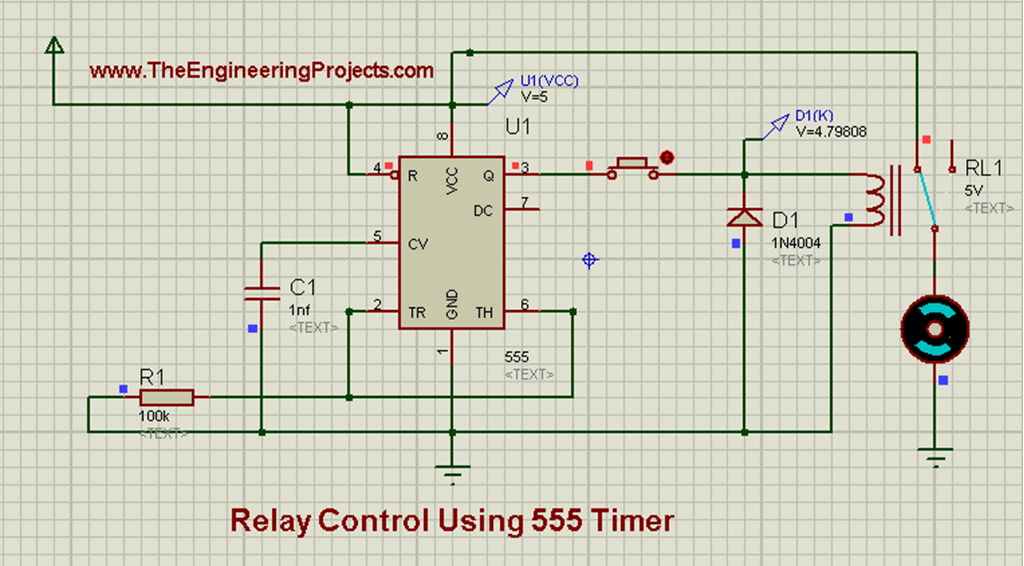 Relay Control Using 555 Timer in Proteus ISIS - The Engineering Projects