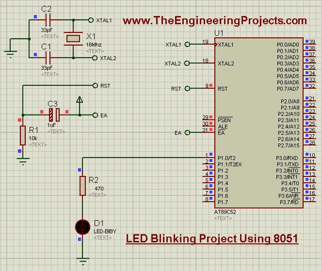 LED Blinking Project Using 8051 Microcontroller - The Engineering Projects