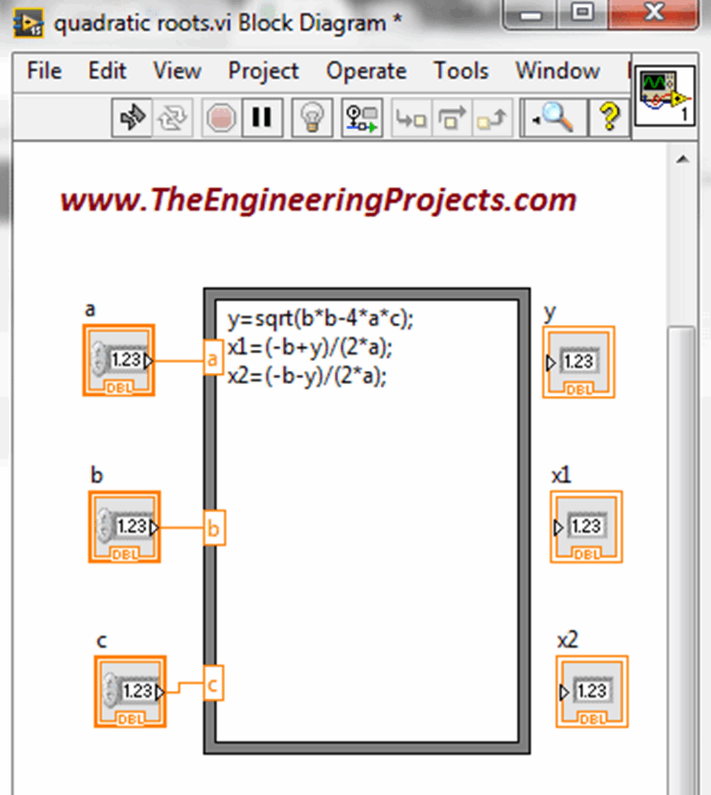 Quadratic Roots Calculation in LabVIEW - The Engineering Projects
