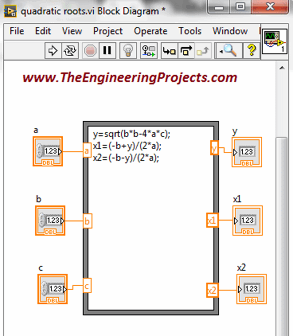 Quadratic Roots Calculation in LabVIEW - The Engineering Projects