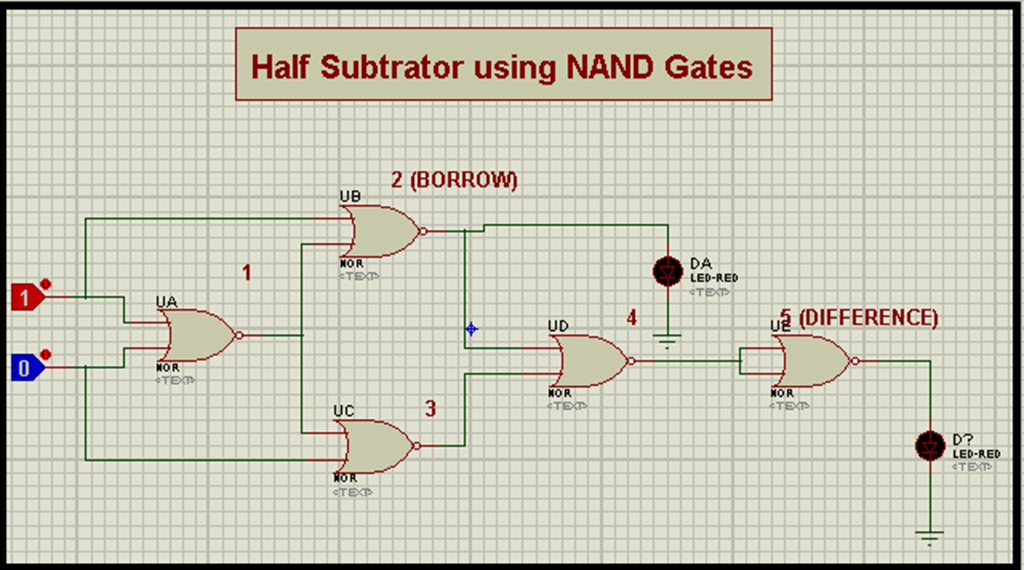 Half Subtractor in Proteus ISIS - The Engineering Projects
