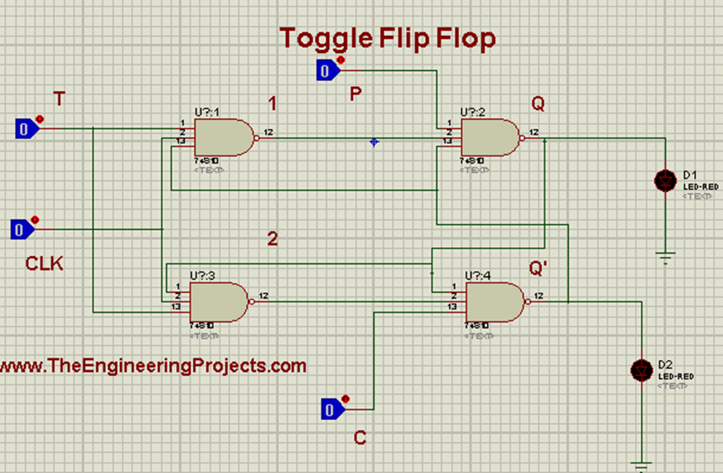 T Flip Flop Circuit Diagram in Proteus ISIS - The Engineering Projects