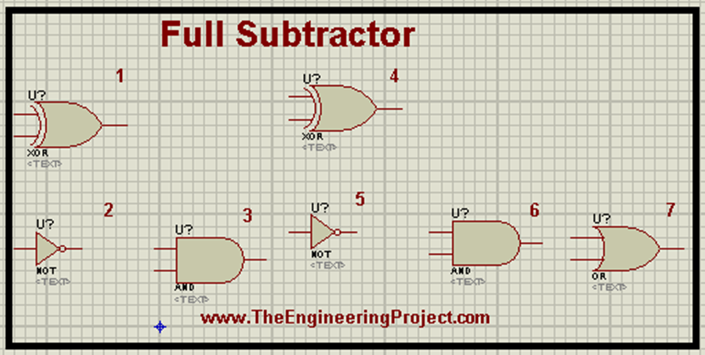 2-bit Full Subtractor in Proteus ISIS - The Engineering Projects