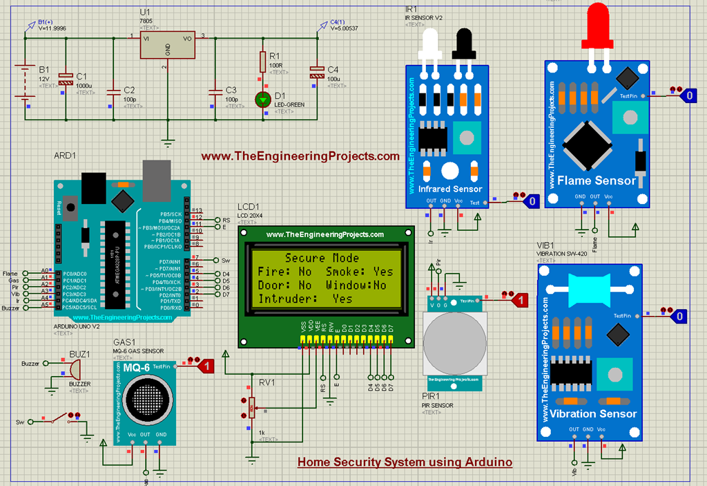 Home Security System using Arduino UNO in Proteus - The Engineering Projects