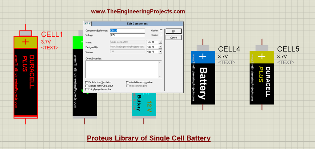 Proteus Library of Single Cell Battery - The Engineering Projects