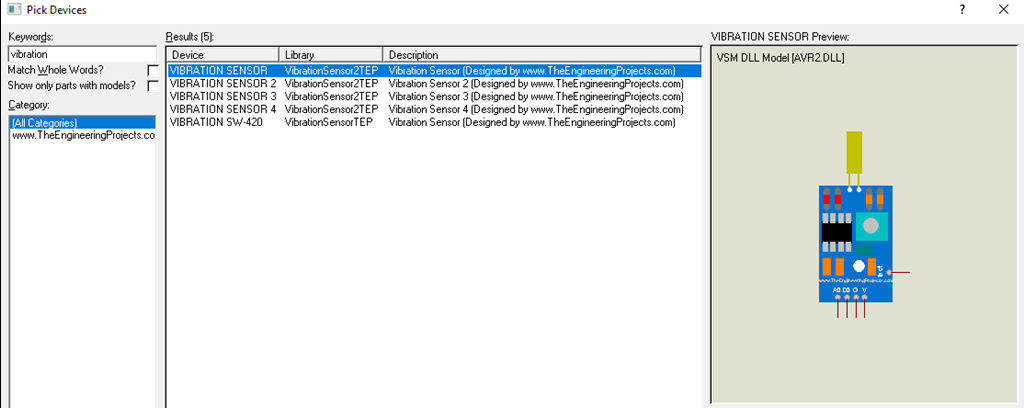 Vibration Sensor Library for Proteus V2.0 - The Engineering Projects