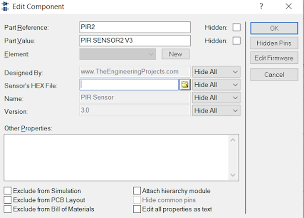 PIR Sensor Library for Proteus V3.0 - The Engineering Projects