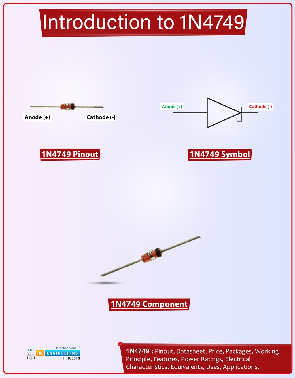 1N4749 Zener Diode Datasheet, Pinout, Features & Applications - The ...