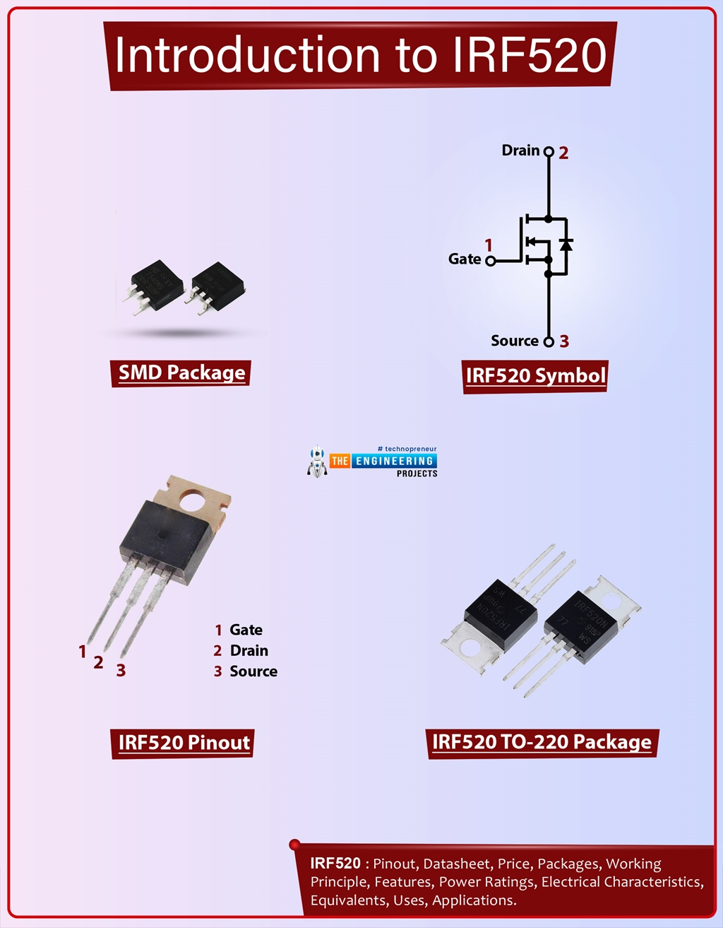 IRF520 MOSFET Datasheet, Pinout, Features & Applications - The Engineering Projects