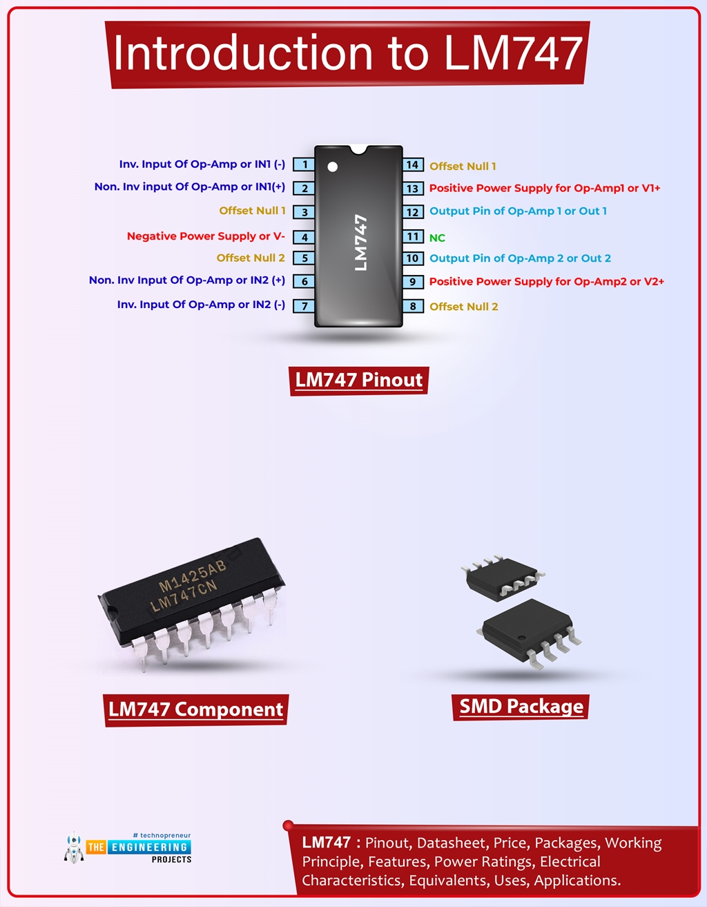 LM747 Datasheet, Pinout, Features, Equivalent & Applications - The ...