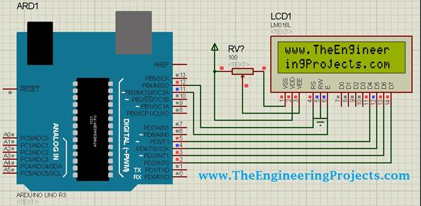 Circuit Designing of LCD with Arduino in Proteus ISIS - The Engineering Projects