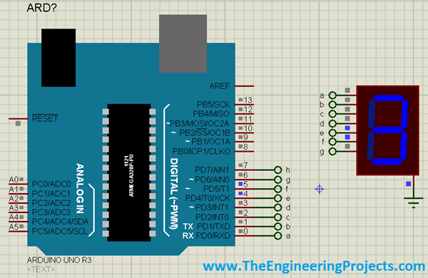 Interfacing of Seven Segment with Arduino in Proteus - The Engineering ...