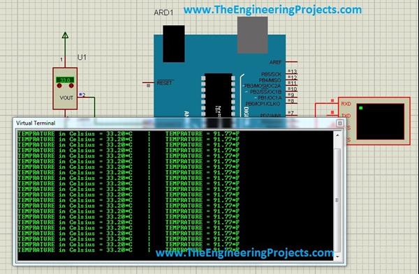 Interfacing Of Lm35 With Arduino In Proteus Isis The Engineering Projects