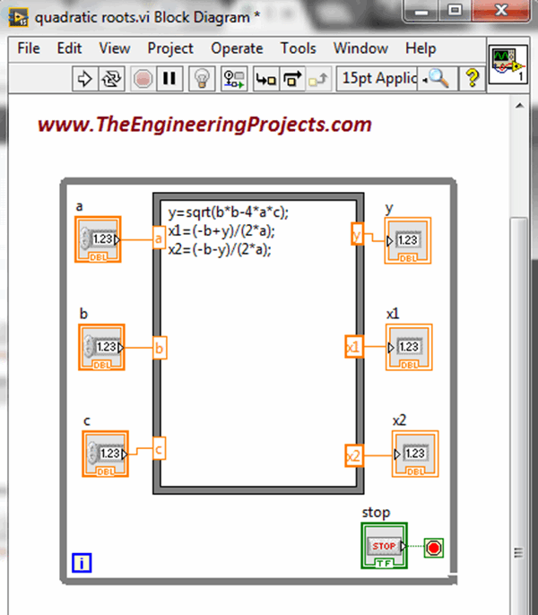 Quadratic Roots Calculation in LabVIEW - The Engineering Projects