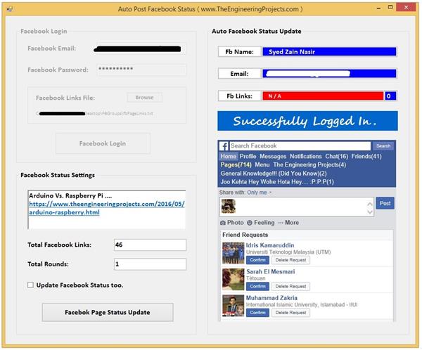 Auto Post Facebook Status - SMO Tool - The Engineering Projects