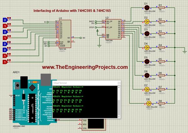 Interfacing of Arduino with 74HC595 & 74HC165 - The Engineering Projects