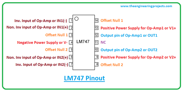 LM747 Datasheet, Pinout, Features, Equivalent & Applications - The ...