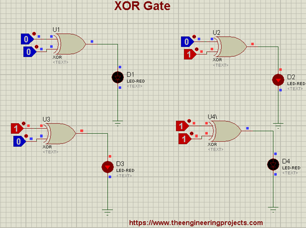 XOR Gate with Truth Table in Proteus - The Engineering Projects