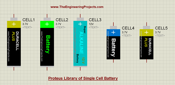 Proteus Library of Single Cell Battery - The Engineering Projects