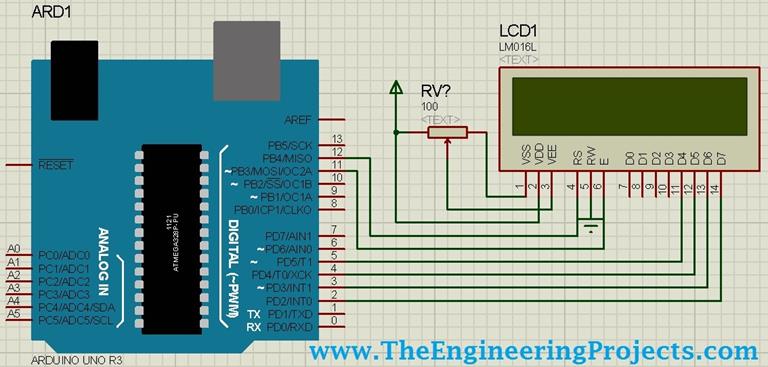 Circuit Designing of LCD with Arduino in Proteus ISIS - The Engineering Projects
