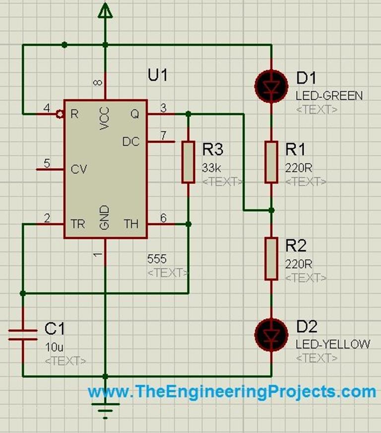 Led Flashing Project With 555 Timer In Proteus The Engineering Projects