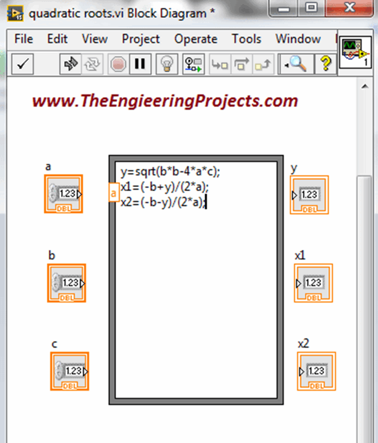 Quadratic Roots Calculation in LabVIEW - The Engineering Projects