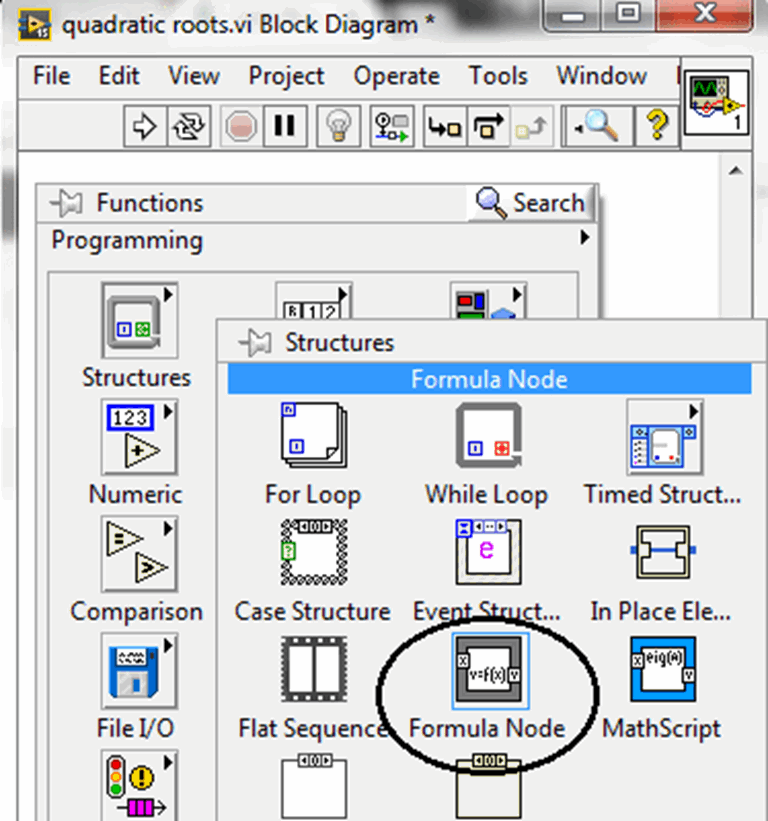Quadratic Roots Calculation in LabVIEW - The Engineering Projects