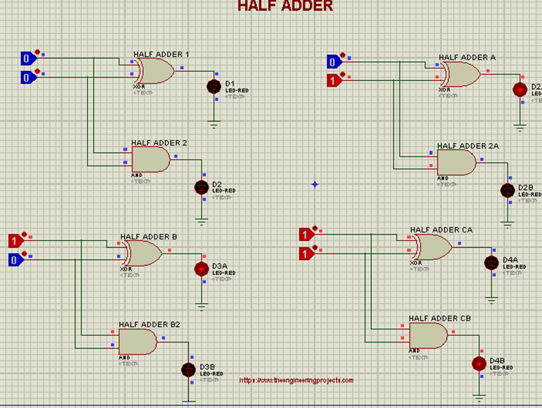 Half Adder through XOR with AND Gate in Proteus ISIS - The Engineering ...