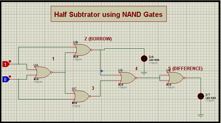 Half Subtractor in Proteus ISIS - The Engineering Projects