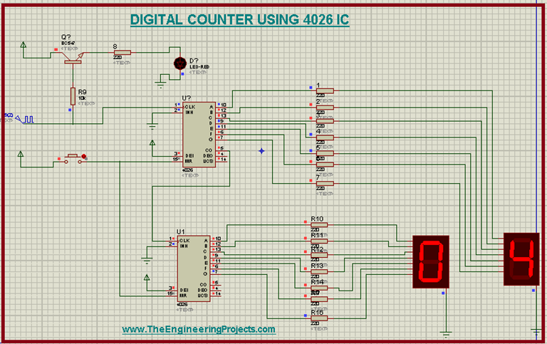 Digital Counter using 4026 IC in Proteus ISIS. - The Engineering Projects