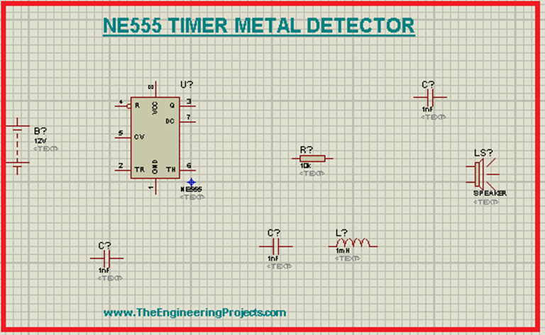 Metal Detector using 555 Timer in Proteus - The Engineering Projects