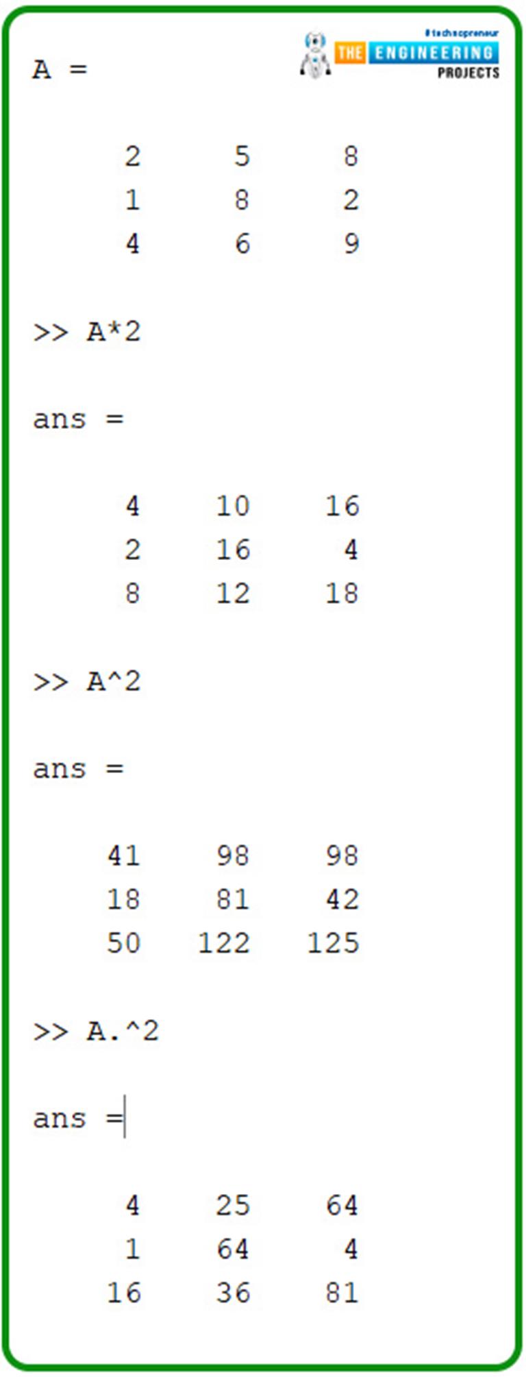 Basic Operations on Matrices in MATLAB - The Engineering Projects