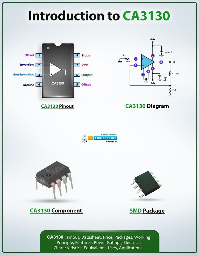 CA3130 MOSFET Op-Amp Datasheet, Pinout, Features & Applications - The Engineering Projects