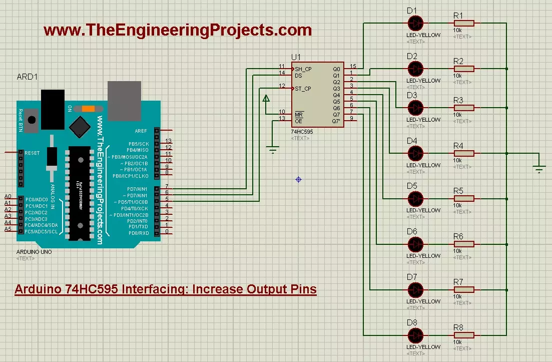 74hc595 Shift Register Arduino Interfacing Pinout Working 40 Off